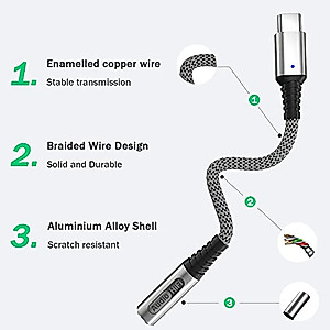 USB C Headphone Adapter for Samsung S21 S22 S23 Ultra, USB C to 3.5mm Audio Adapter Hi-Res DAC Dongle USB Type C to Aux Headphone Jack for Samsung Galaxy A53 S20 FE Google Pixel 7 6a OnePlus 10 Pro