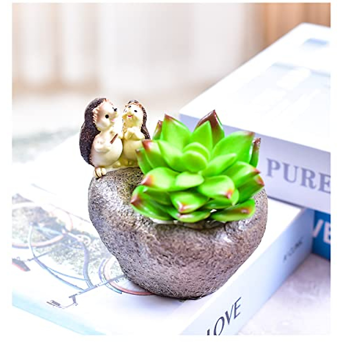 Cute Little Hedgehog Flowerpot with Drainer Garden Flowerpot Resin Succulent Potted Bonsai Plant Stand Home Desk Mini Ornaments Does Not Contain Plants