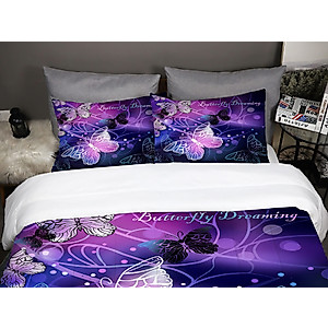 Sunnycitron 3D Purple Butterfly Bedding Twin Comforter Set Dreamy Butterfly Comforter Set for Girls and Women, Soft, Breathable, Fade Resistant 3 Piece- Includes 1 Comforter and 2 Pillowcase