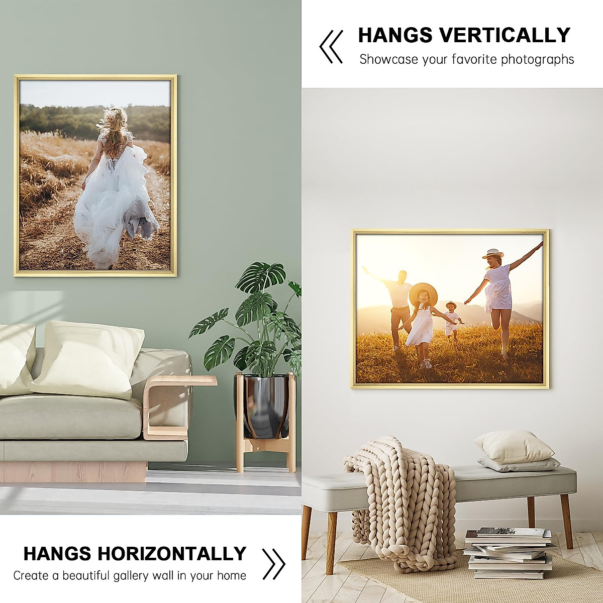 GULETHUN 16x20 Picture Frame, Gold Poster Frame, Home Decor Natural Gallery Frames, Horizontal or Vertical Format, Sturdy, Plexiglass, Large Wall Decor, for Photos, Artworks, Posters