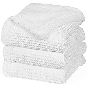 PHF Waffle Sherpa Blanket King Size, Luxury Warm Plush Flannel Blanket for Winter, No Shed No Pilling Cozy Soft Waffle Weave Fleece Blanket for Bed and Couch, White, 104x90 Inches