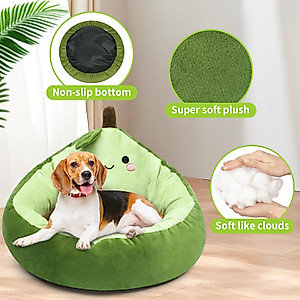 QAUJERY Dog Bed Pet Bed, Cute Calming Dog Bed & Cat Bed, Indoor Washable Dog Bed, Plush Anti-Anxiety Pet Bed for Small Medium Dog & Cat, Non-Slip Bottom, Green, 23"x 23"x 14"