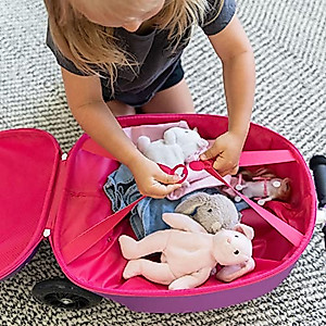 KIDDIETOTES 3-D Hardshell Ride On Suitcase Scooter for Kids - Cute Lightweight Kids Luggage with Wheels - Fun LED Lights