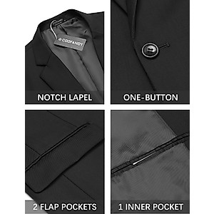 COOFANDY Men 2 Piece Suits One Button Blazer Jacket Tuxedo Slim Fit Suit Pant Black