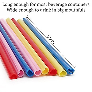 Kitchnacc 100 Pack Heart Shaped Hard Plastic Reusable Cute Straws Individually Wrapped for Cocktail Birthday Party Bridal Shower Wedding Supplies – (Yellow, Blue, Red, Pink)