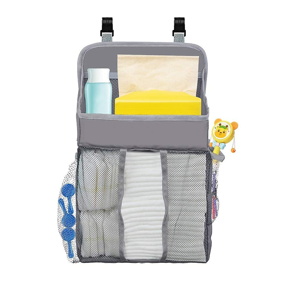 Hanging Baby Diaper Caddy Organizer For Crib Changing Table Or Wall Nursery Organizer Infant Newborn Baby Playard Diaper Organizer Storage Baby Essentials Grey