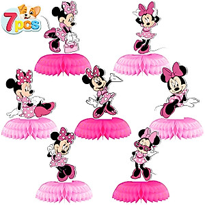 Minnie Birthday Party Supplies, 7Pcs Honeycomb Centerpieces for Mouse Party Decorations, Double Sided Table Decorations Centerpieces Party Favors