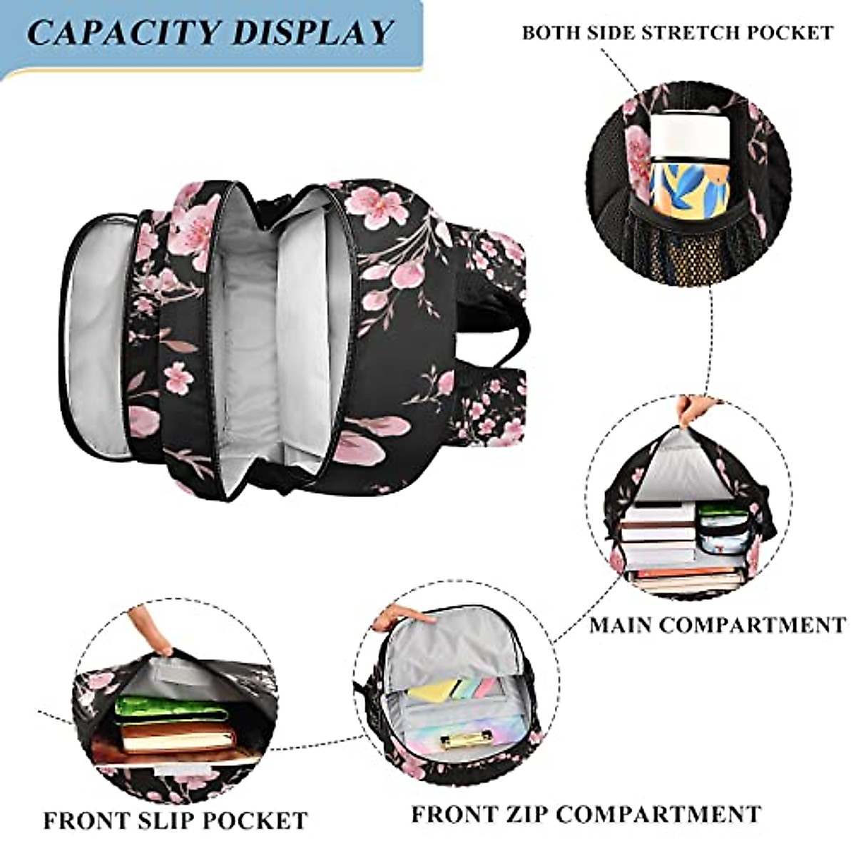 ALAZA Cherry Blossom Sakura Floral Laptop Backpack Purse for Women Men Travel Bag Casual Daypack with Compartment & Multiple Pockets