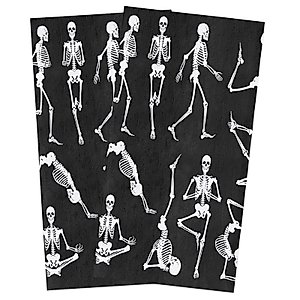Chic Decor Home Halloween Kitchen Towels Funny Skeleton Yoga Tea Towel Microfiber Absorbent Washable Black White Soft Hand Dish Towel Cleaning Cloth，18 x 28 Inch (WXH-210715-SWHH04529WJGBCDH)