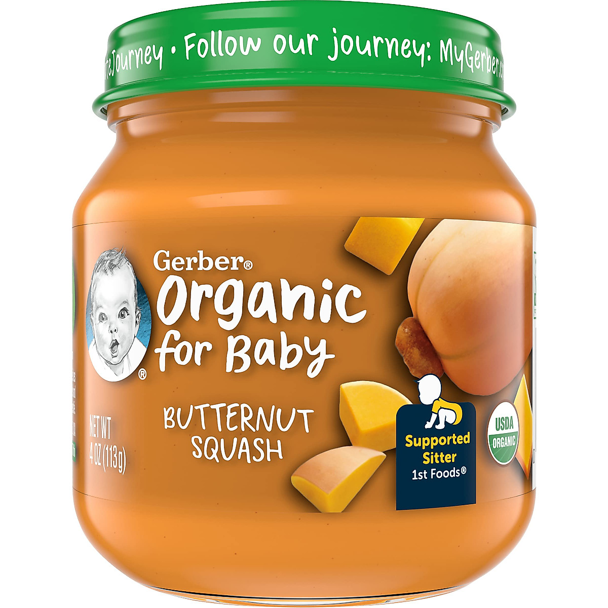 Gerber Organic for Baby 1st Foods Baby Food Jar, Butternut Squash, USDA Organic & Non-GMO Pureed Baby Food for Supported Sitters, 4 OZ Glass Jar (Pack of 10)
