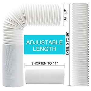 BEWAVE Portable Air Conditioner Hose, Portable Exhaust Vent Hose with 5.9 Inch Diameter, Universal Replacement AC Vent Hose Length up to 59"