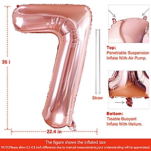 40 Inch Large Rose Gold Number 7 Balloon Extra Big Size Jumbo Mylar Foil Helium Balloons for Birthday Party Celebration Decorations Graduations Wedding Anniversary Baby Shower Supplies Engagement