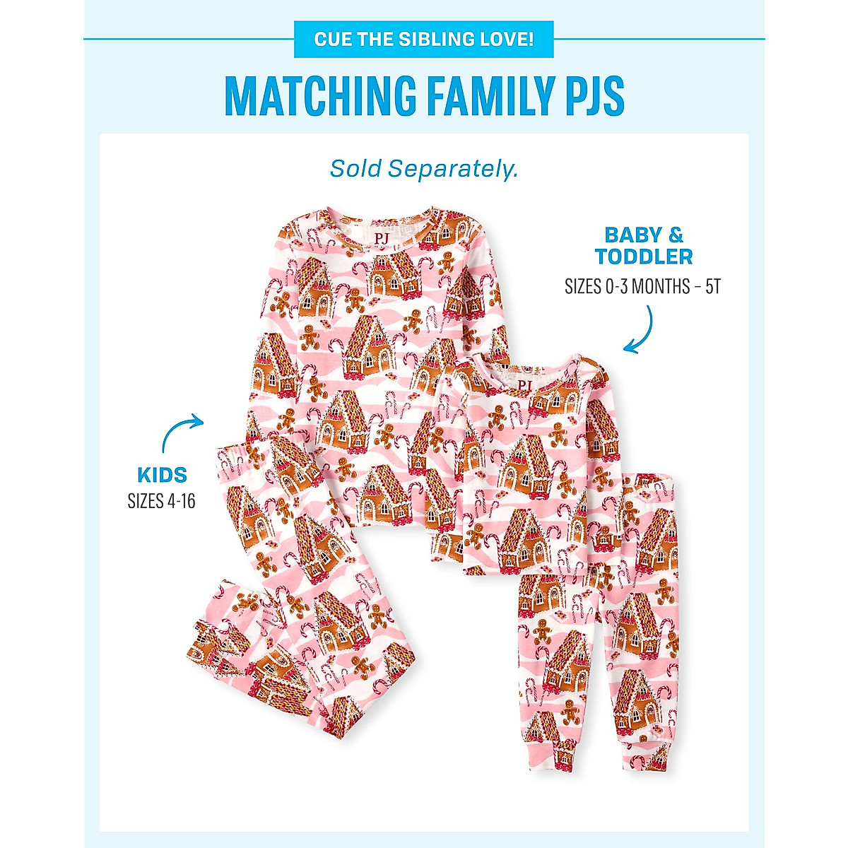 The Children's Place baby girls Family Matching Christmas Holiday Sets, Snug Fit 100% Cotton, Adult, Big Kid, Toddler, Pajama Set, Pink Gingerbread, 8 US
