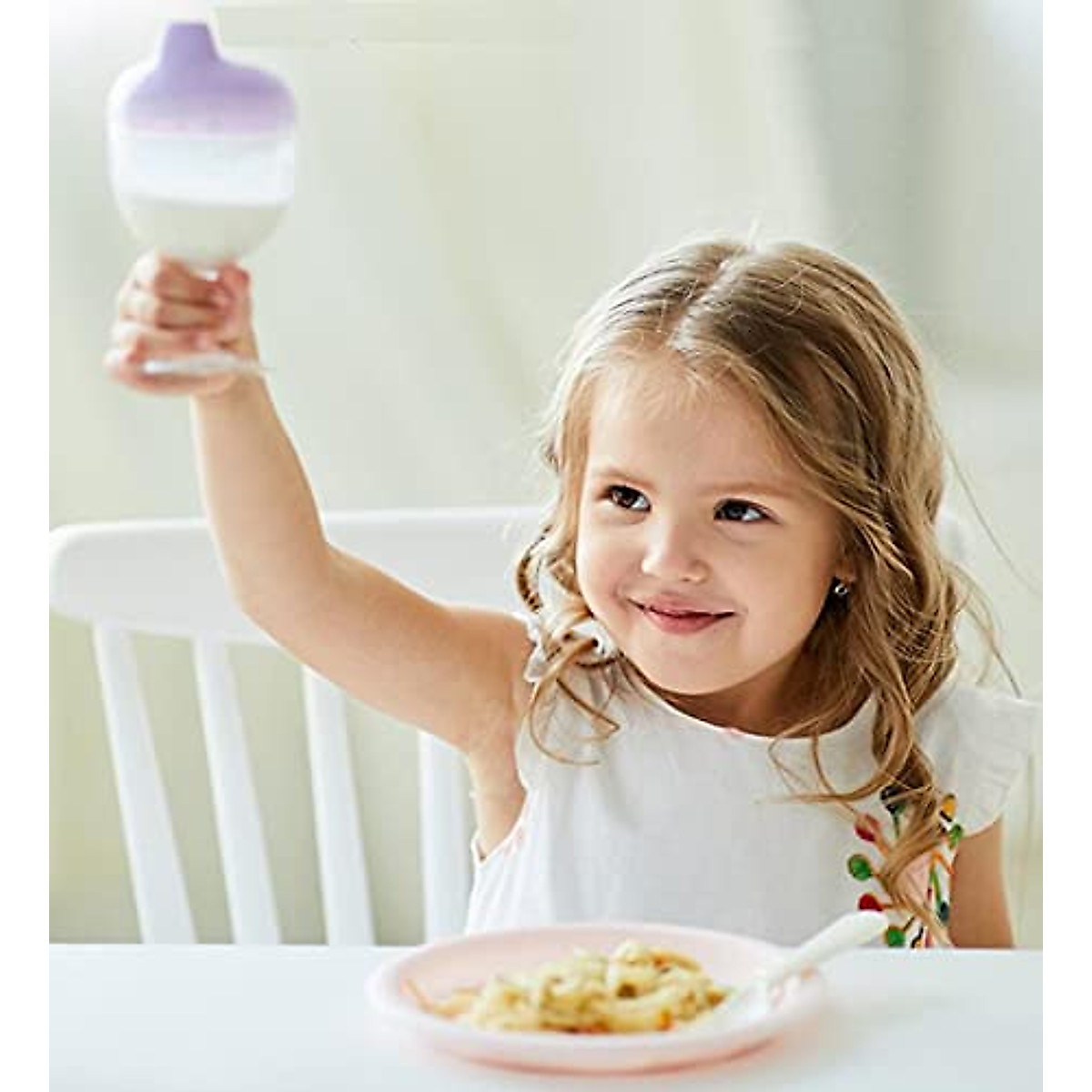 Mokde Mondge Wine Glass Sippy Cup Plastic Goblet Cup Beverage Mug Milk Bottle with Lid for Baby Kids Birthday Party Christmas Celebration New Year Celebrating (White)