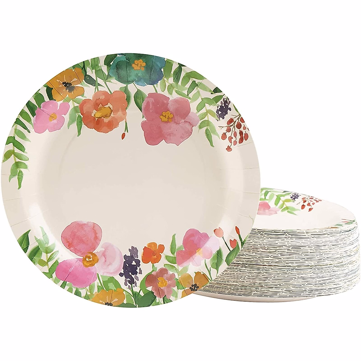 Juvale 80 Pack Disposable Watercolor Floral Party Plates, 9 Inches, Ideal for Tea Parties, Weddings, Bridals, Baby Showers, Outdoor Lunch