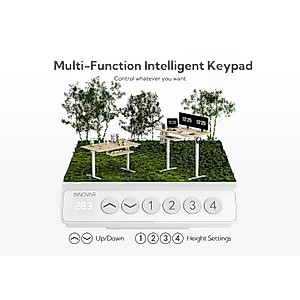 INNOVAR Electric Standing Desk, Solid Wood Adjustable Desk with Keyboard Tray, 48×24 Inch Stand up Home Office Desk with Whole-Piece Board, White Frame/Natural Top