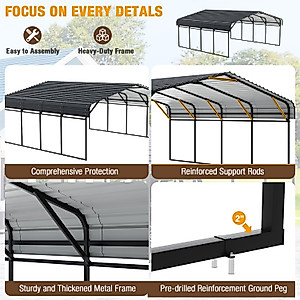 EBE 20' x 20' Metal Carport, Heavy Duty Outdoor Carport with Galvanized Steel Roof, Carport Garage Car Shelter Shade for SUV, Truck and Boats, Grey