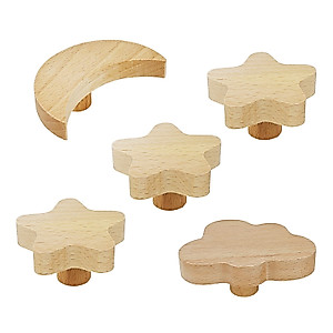 KUMGROT 5pcs Coat Hooks Wall Mounted Wood Wall Hooks Decorative Cute Hooks for Living Room Bedroom Hanging Clothes Hats Towels Purse 1 Moon 3 Stars 1 Cloud