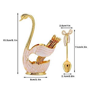 Watris Veiyi Coffee Spoons Set, Dessert Spoons Set, 6PCS Tea Spoons with Swan Base Holder, Metal Coffee Spoon Organizer, Stainless Steel Small Spoons for Coffee Cake Dessert Ice Cream Tea Fruit (Gold)