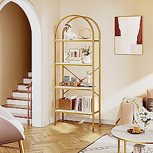 YITAHOME Gold Bookshelf and Bookcase, 71.3” Tall Modern Open Arched Book Shelf, 4-Tier Freestanding Storage Display Rack Shelves for Bedroom,Living Room,Office,Kitchen, White&Gold