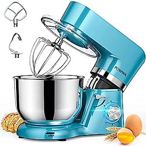 Stand Mixer, POWWA 7.5 QT Electric Mixer, 6+P Speed 660W Household Tilt-Head Kitchen Food Mixers with Whisk, Dough Hook, Mixing Beater & Splash Guard for Baking, Cake, Cookie, Kneading, ETL Certified (Blue--NO Handle)