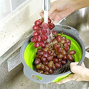 Qimh Collapsible Colander Set of 3 Round Silicone Kitchen Strainer Set - 2 pcs 4 Quart and 1 pcs 2 Quart- Perfect for Draining Pasta, Vegetable and fruit (green,blue, purple)