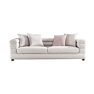 Acanva Modern Sofa with Channel Tufting and Soft Pocket Coil Cushions, Small Space Living Room Furniture, 89”W Couch, White Teddy Velvet