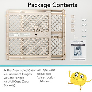 Toddleroo by North States Supergate Ergo Child Gate, Baby Gate for Stairs and Doorways. Includes Wall Cups. Pressure or Hardware Mount. Made in USA. (26" Tall, Sand)
