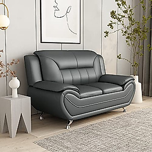 Container Furniture Direct Michael Modern Faux Leather Upholstered Stainless Steel Legs Living Room Loveseat, Gray