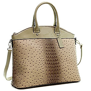 Dasein Women Faux Leather Large Satchel Handbag with Shoulder bag Patent Trim Shoulder bag (Tan)