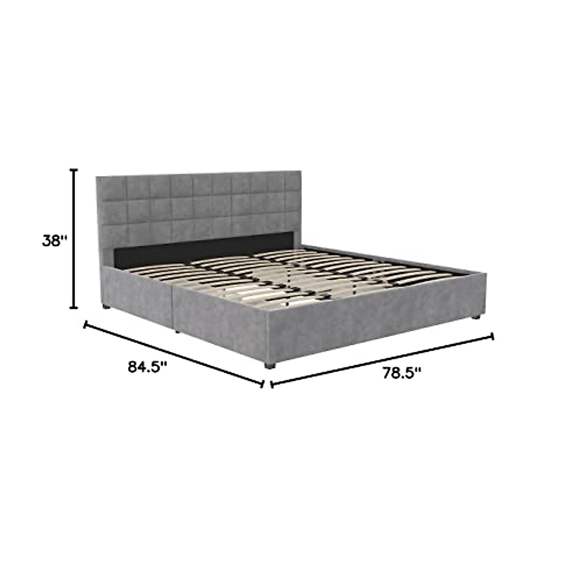 CosmoLiving by Cosmopolitan Serena Upholstered Bed with Drawers, Bedroom Storage, King, Light Gray Velvet