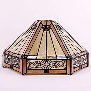 WERFACTORY Tiffany Lamp Shade Replacement 12X10X6 Inch Yellow Hexagon Stained Glass Mission Lampshade Only 1-5/8-Inch Fitter Opening for Arched Floor Lamp-Torchiere Lamp-Pendant Light S011 Series