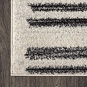 JONATHAN Y MOH207A-4 Khalil Modern Berber Stripe Indoor Farmhouse Area -Rug Bohemian Minimalistic Striped Easy -Cleaning Bedroom Kitchen Living Room Non Shedding, 4 X 6, Cream,Black