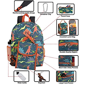 Trail maker Boy's 6 in 1 Backpack With Lunch Bag, Pencil Case, and Accessories (Dueling Dinos)