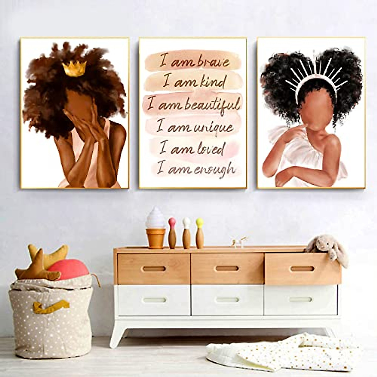 LLOSEUP Black Queen Wall Art African American Princess Queen crown Rainbow Heart Quotes Wall Art Abstract Nordic Posters Black Women Canvas Prints for Kids Room Bedroom Home Decor Unframed