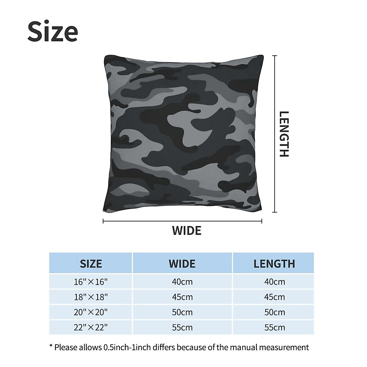 Fiokroo Army Camouflage Throw Pillow Covers Set of 2 Black and Grey Camo Pillow Cushion Cases Square Pillowcases for Sofa Bedroom Living Room Car, 18 X 18 Inch