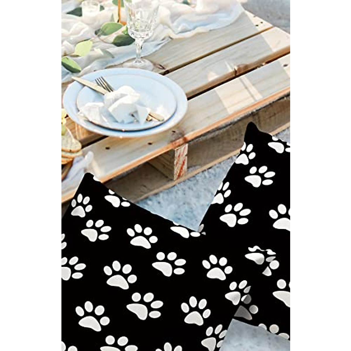 Outdoor Waterproof Throw Pillow Covers 16 x 16 Inches Set of 2 Dog Paw Prints Black and White Decorative Cushion Cover Pillowcase for Garden Patio Tent Beach Bedroom Livingroom Sofa Couch
