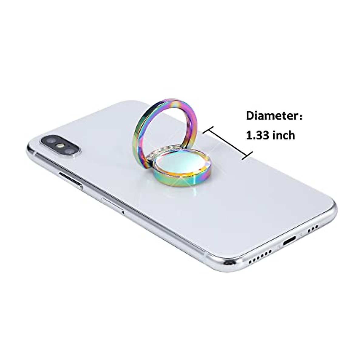 lenoup Iridescent Glitter Bling Bling Phone Ring Holder,Sparkle Phone Ring Grip Artificial Stand with Flat Diamond,Flat Rhinestone Cell Finger Ring for Phones,Pad(Rainbow)