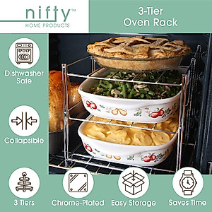 Nifty 3-Tier Oven Rack – Non-Stick, Dishwasher Safe, Use for Cooking Casseroles, Compact Collapsible Kitchen Storage, Chrome-Plated Steel Construction