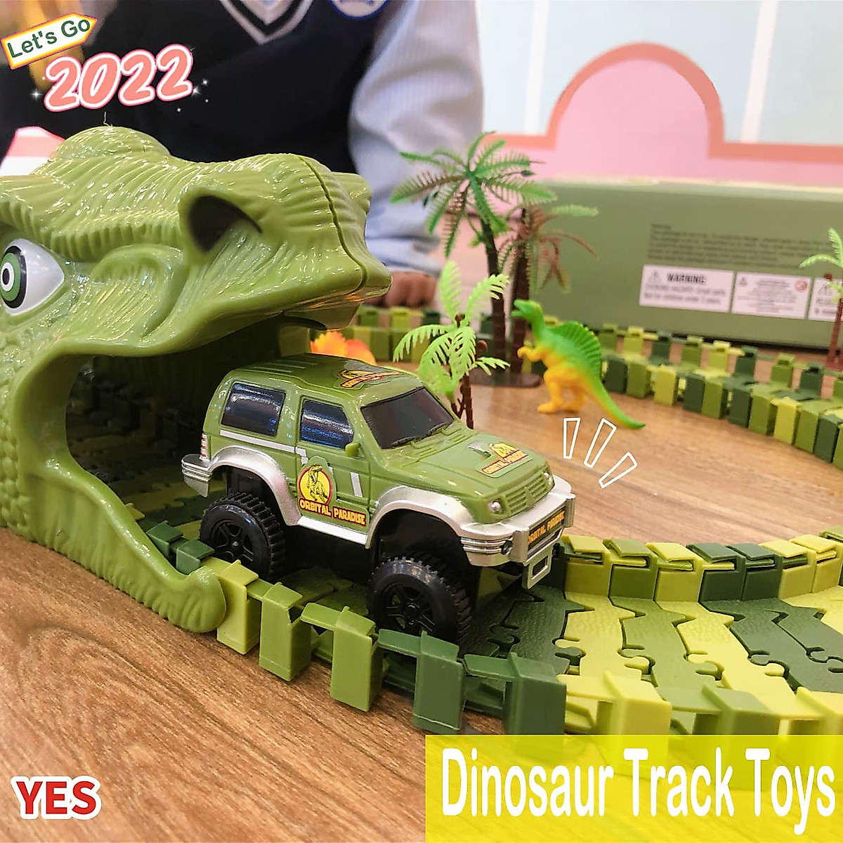 AIVIAI Dinosaur Race Tracks Toys for Boys,289Pcs Flexible Track Playset with a Race Car / 6 Toy Dinosaurs / 4 Trees, for 3 4 5 6 7 8 Year Old Boys and Girls