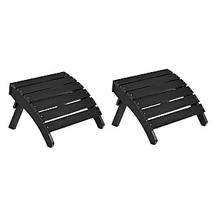 MXIMU Folding Adirondack Ottoman, Plastic Adirondack Footstool, Premium All Weather Ottoman for Adirondack Chairs, Wide Use in Backyard, Garden, Lawn, Porch, Poolside (2, Black)
