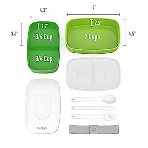 Bentgo Classic (Green) - All-in-One Stackable Lunch Box Solution - Sleek and Modern Bento Box Design Includes 2 Stackable Containers, Built-in Plastic Silverware, and Sealing Strap