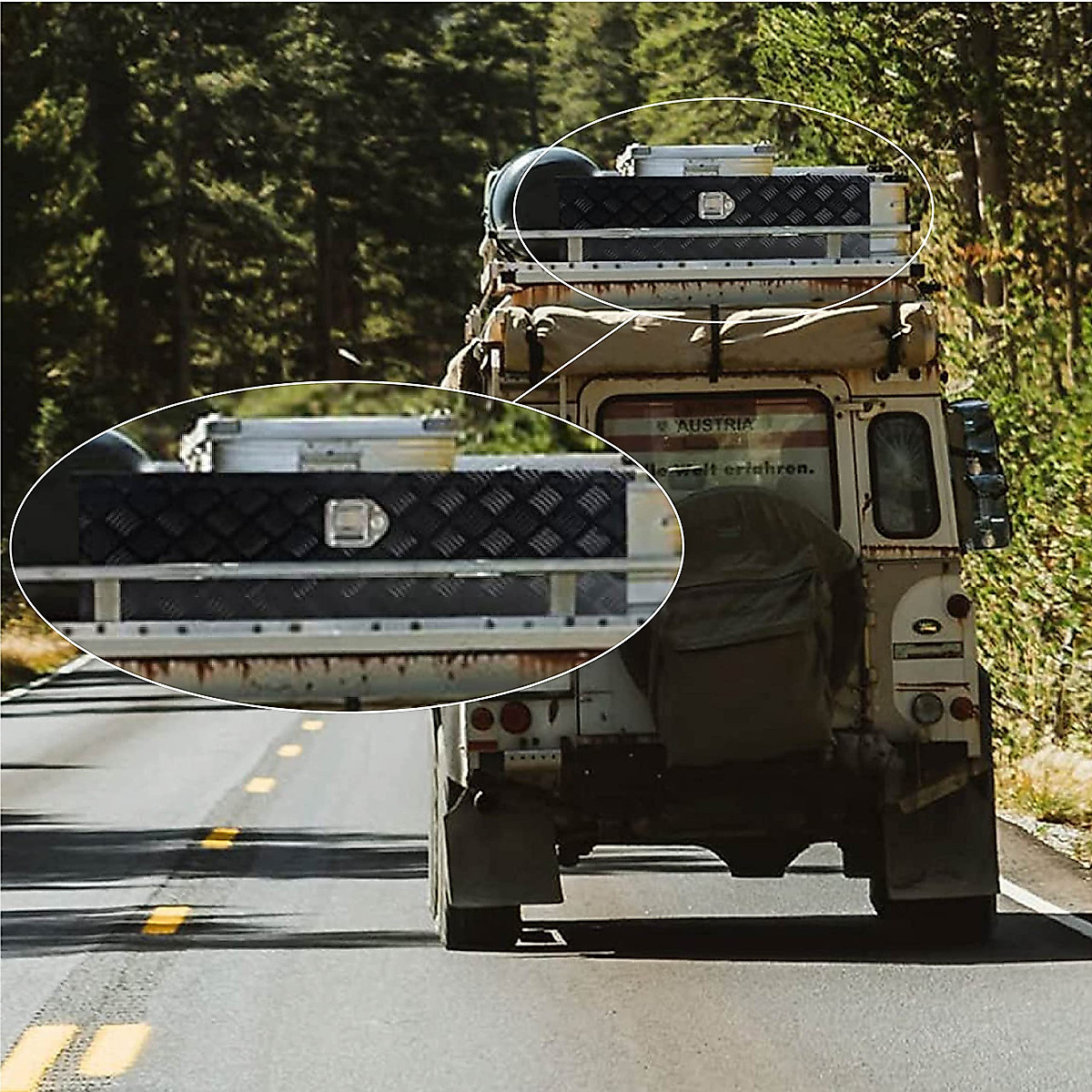 FGJQEFG 44 Inch Aluminum Heavy Duty Truck Bed Tool Box Underbody Flatbox Truck Car Outdoor Trailer Pickup Toolbox,RV Storage OrganizerTrailer Storage W/Lock & Keys,5 Bar Tread,Black(44"X15"X15")