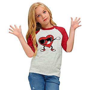 BesserBay Toddler Girls Happy Valentines Day Heart Print Red Raglan Tee Shirt for Toddler Boys 3-4 Years