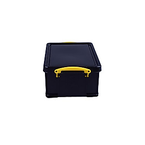 Really Useful Box Plastic Storage Box 9 Litre Solid Black with Yellow Handles