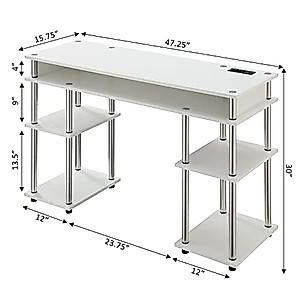 Convenience Concepts Designs2Go No Tools Student Desk with Charging Station and Shelves, White