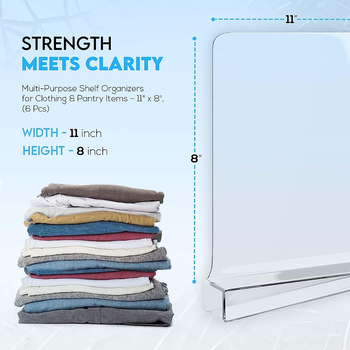 Blue and Honey Home Purse Organizer for Closet – Acrylic Organizers or Shelf Dividers with Grippy Pads Can be Used for Storage and Organization of Clothes, Shoes & Towels in Cabinet – 11" x 8" (6 Pcs)