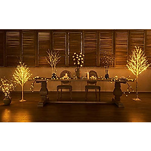 LITBLOOM Lighted Brown Willow Branches with Timer Battery Operated Set of 2 Tree Branch with Warm White Lights for Holiday and Party Decoration 32IN 100 LED Waterproof