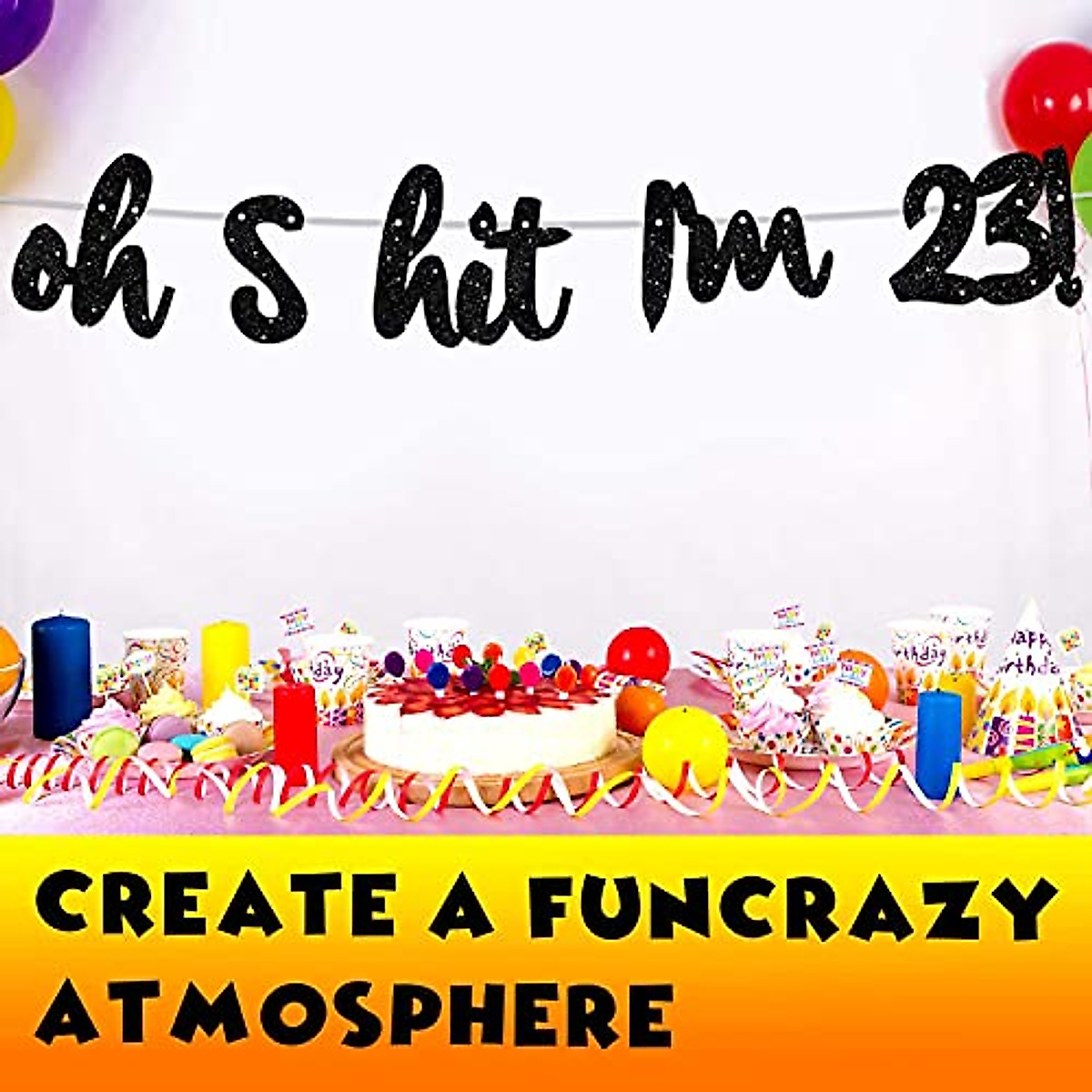 Oh I’m 23! Banner Backdrop Glitter Black Hallo Twenty Three Cheers to 23 Years Old Theme Decor for Man Woman Happy 23rd Birthday Party Photo Studio Prop Flag Decorations Favors Supplies