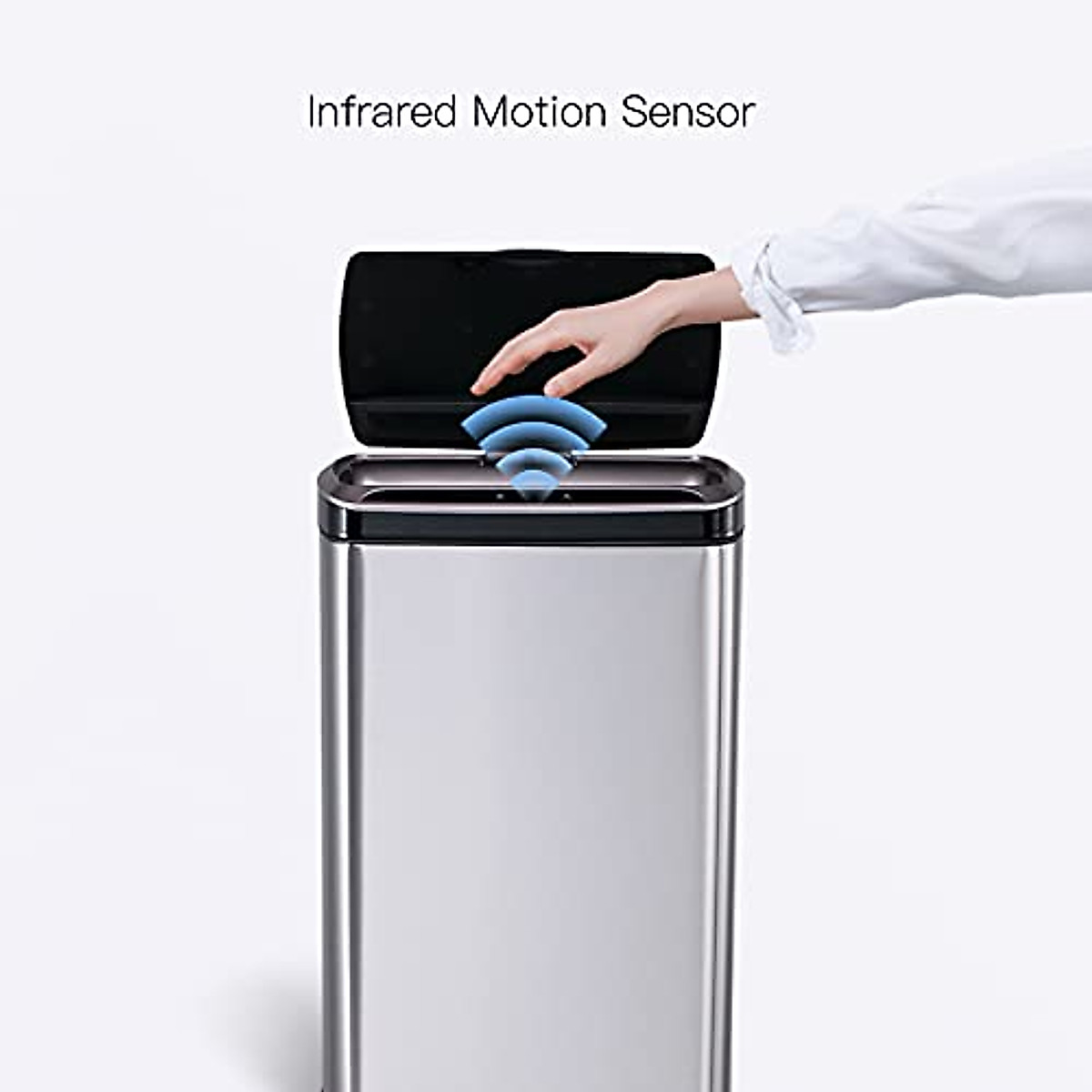 SANIWISE Automatic Touchless Kitchen Trash Can 13 Gallon, Large Stainless Steel Kitchen Trash Can Garbage Can 50 Liter with Motion Sensor and Lid Batteries Required (Excluded)